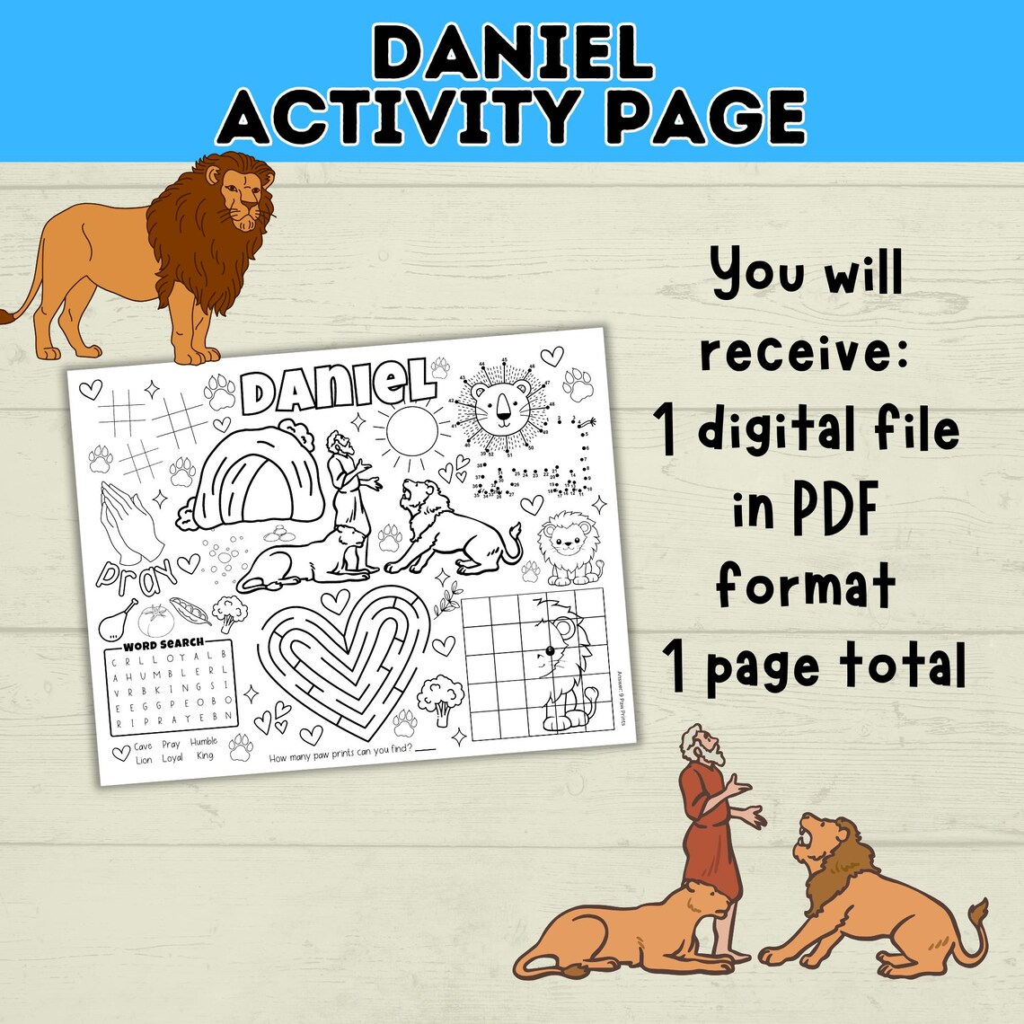 Daniel in the Lion's Den Bible Lesson Character Activity Page, Sunday ...