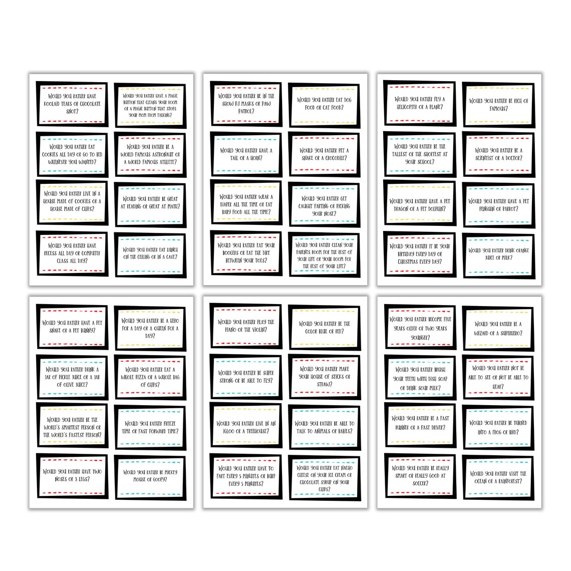 Would You Rather for Kids Question Cards for Kids Kids - Etsy