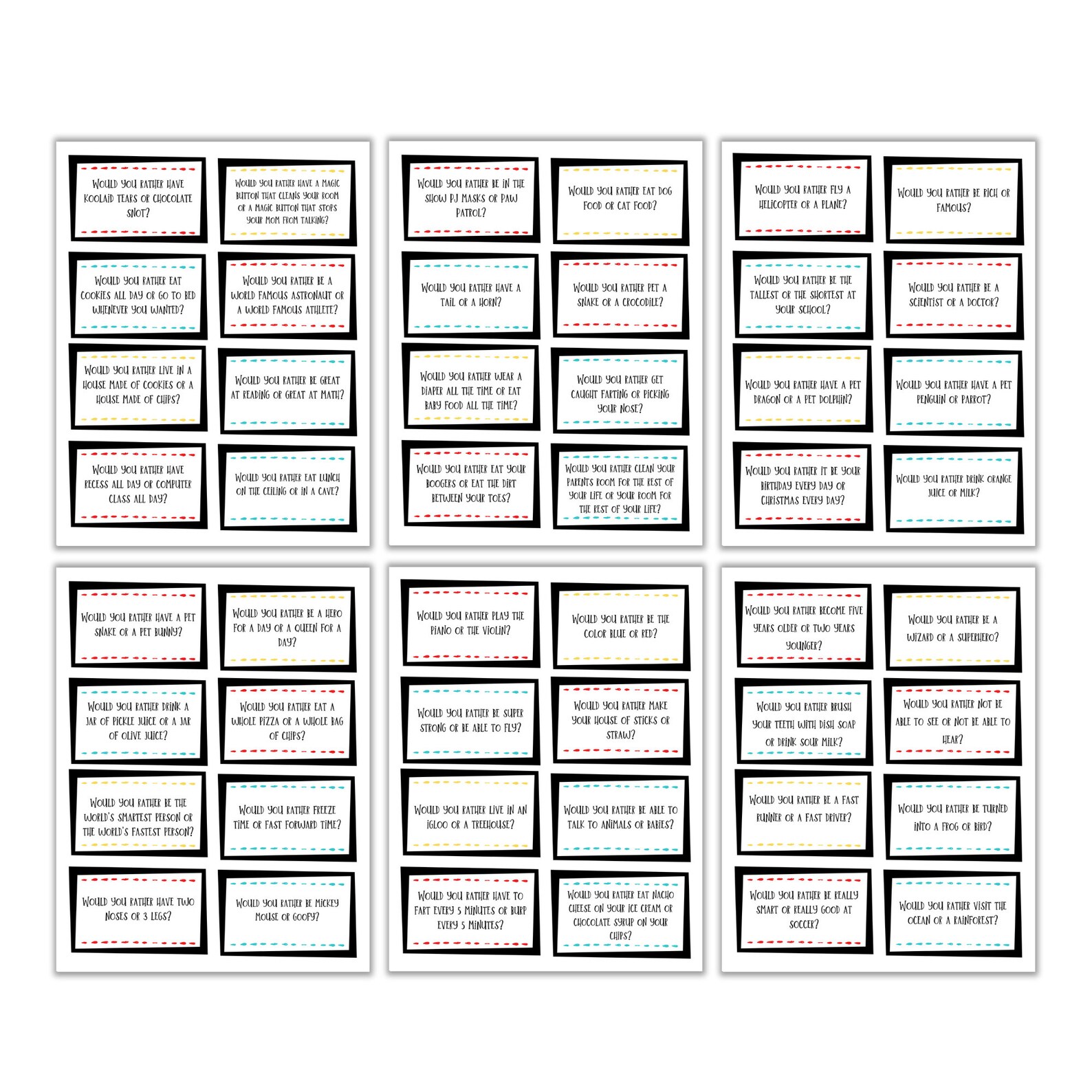 Would You Rather for Kids Question Cards for Kids Kids - Etsy