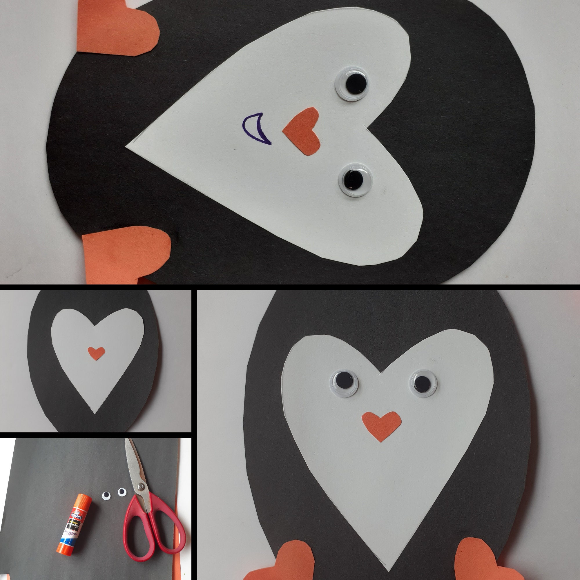 Quick Kids Crafts, No Mess Crafts, Heart Penguin Craft for Kids ...