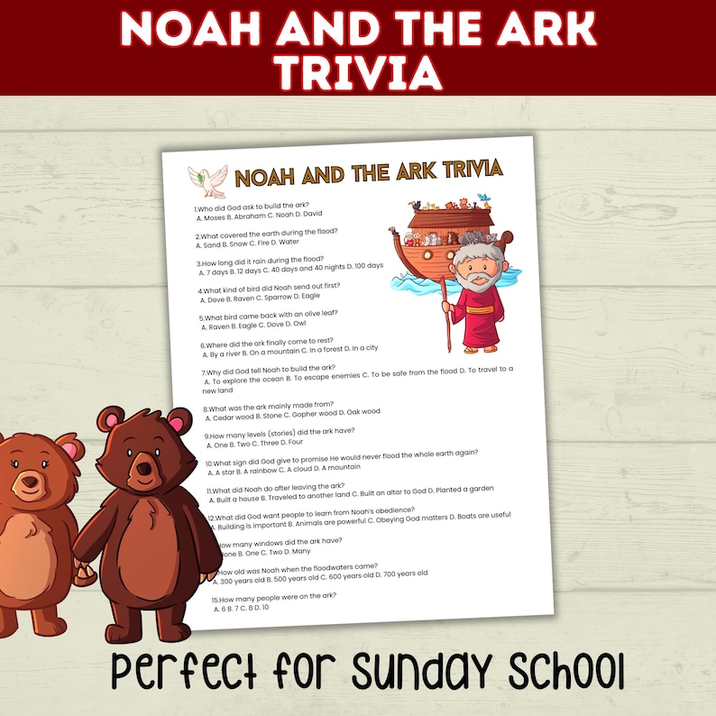 Noah's Ark Trivia Game Printable Old Testament Activity, Sunday School ...
