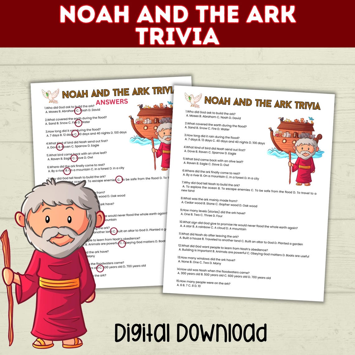 Noah's Ark Trivia Game Printable Old Testament Activity, Sunday School ...