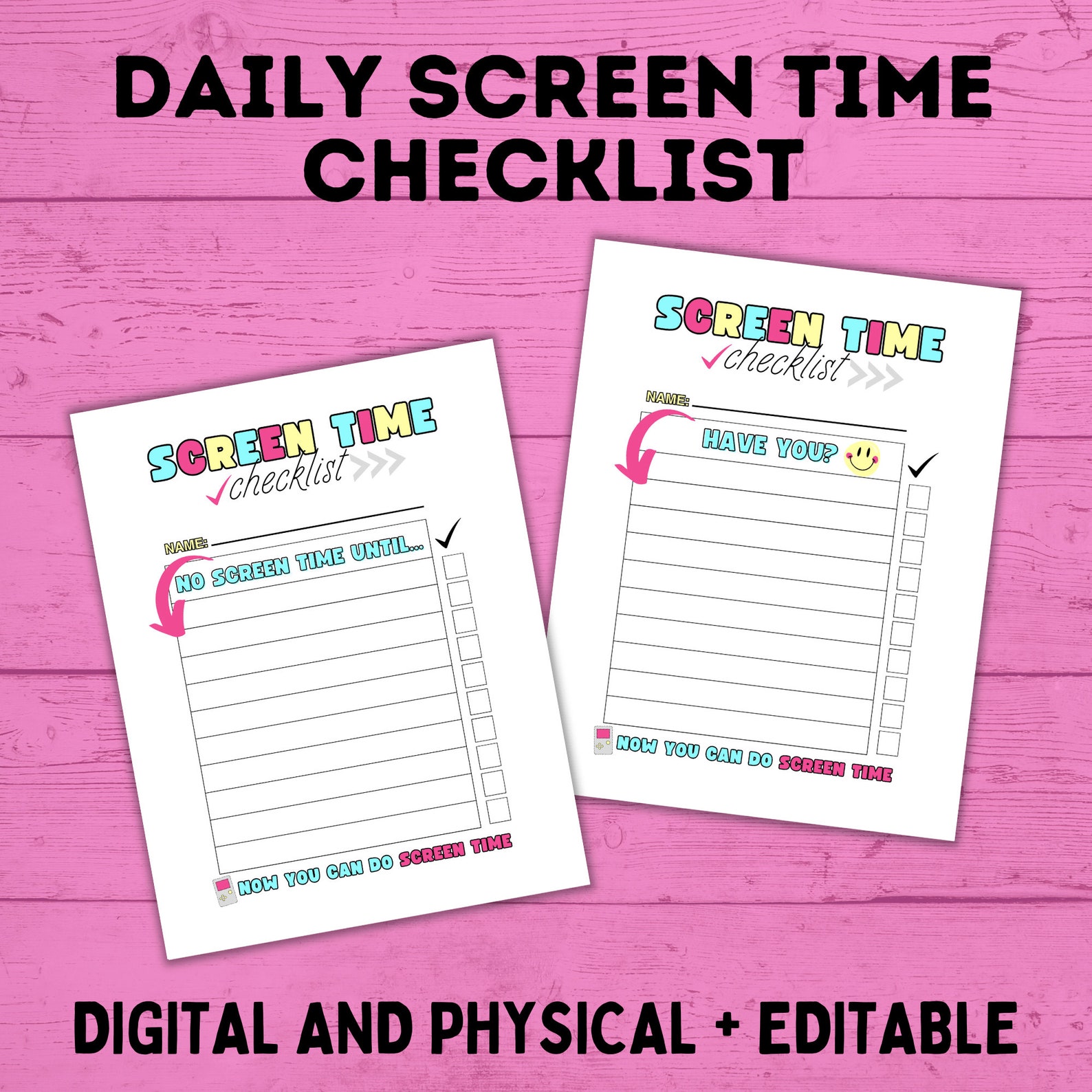 Screen Time Reward Chart Bundle | Kids Chore Chart | Kids Checklist ...