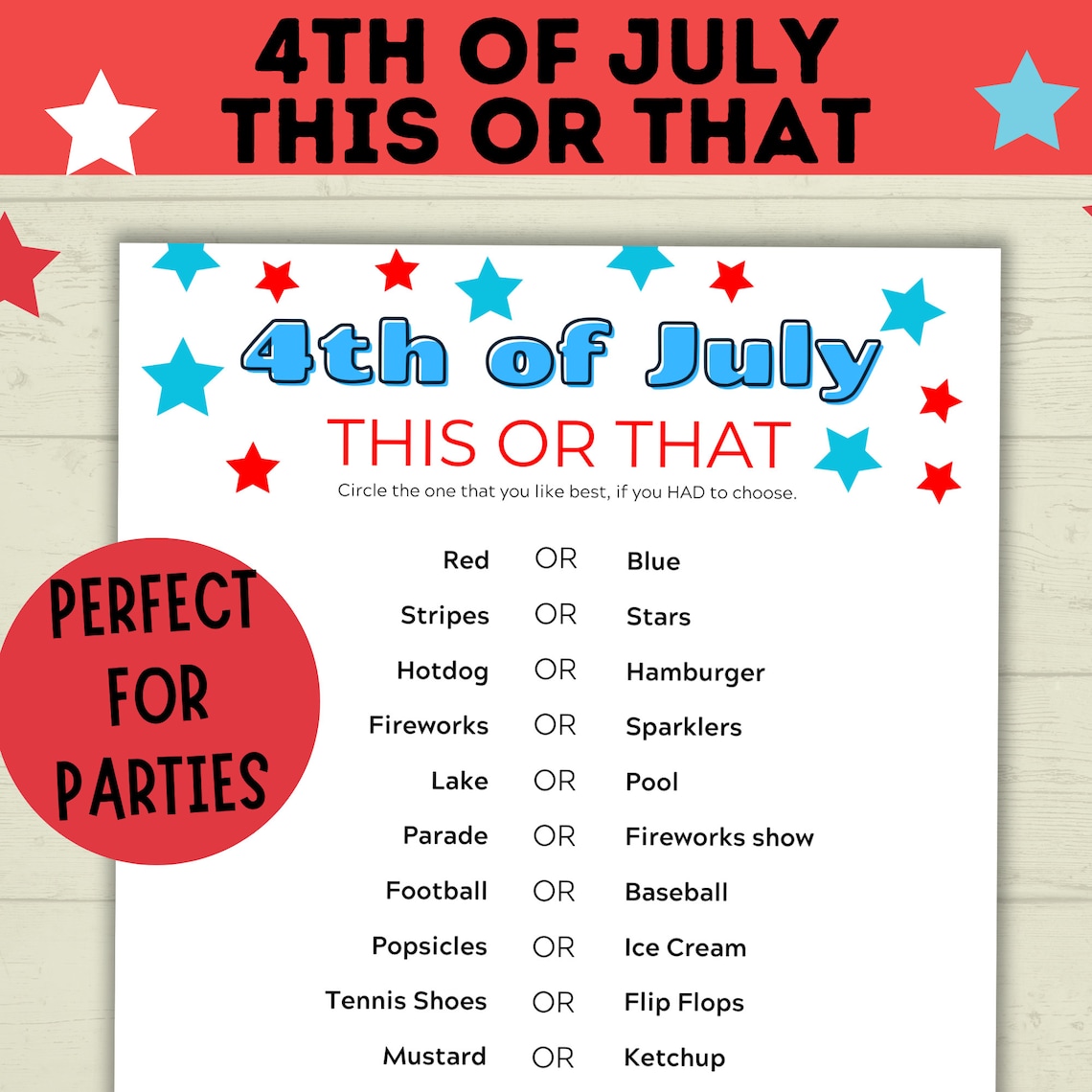 4th of July Game, 4th of July This or That, Patriotic Party Game, Kids ...