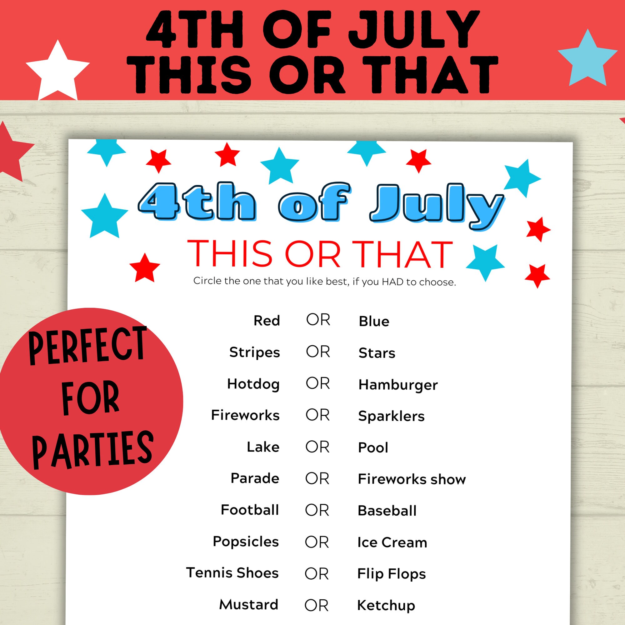 4th of July Game | 4th of July This or That | 4th of July Party Game ...