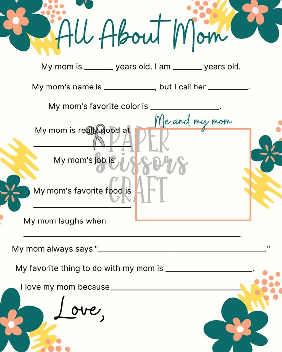 Mother's Day Questionnaire Mother's Day Gift Gift | Etsy