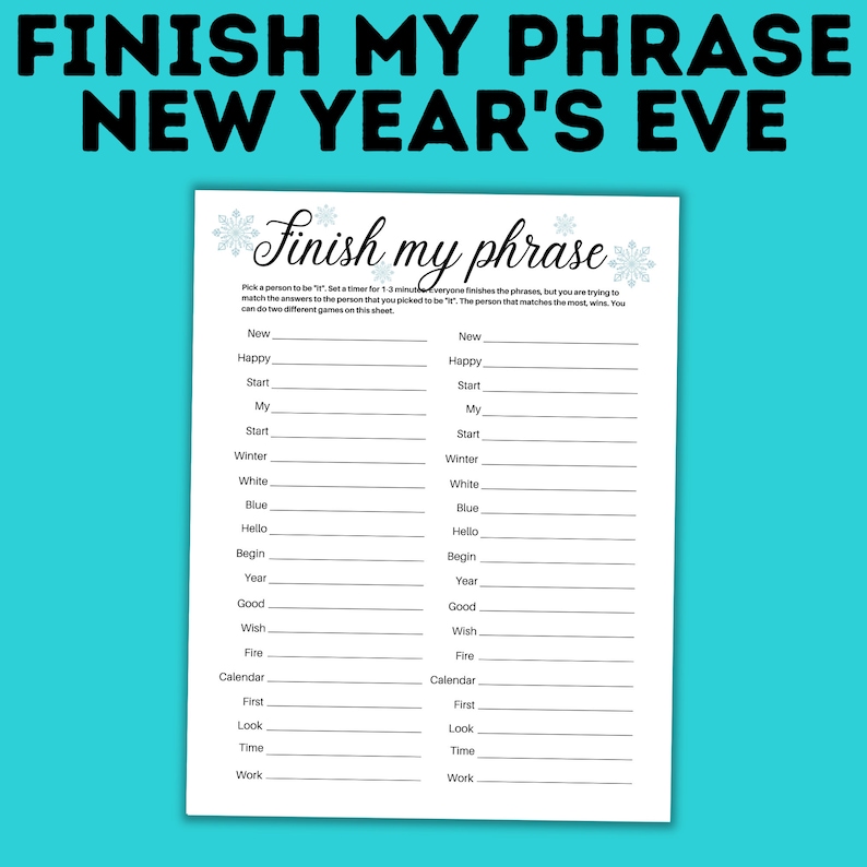 New Year's Eve Game | Finish My Phrase Game for Kids | New Year's ...