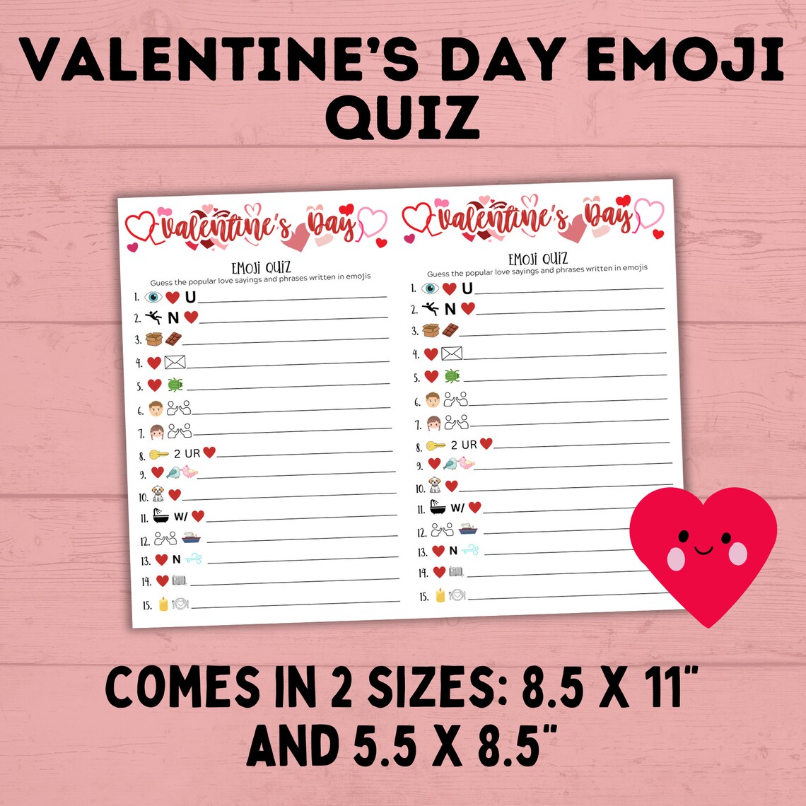 Printable Valentine's Day Emoji Quiz | Valentine's Day Games ...