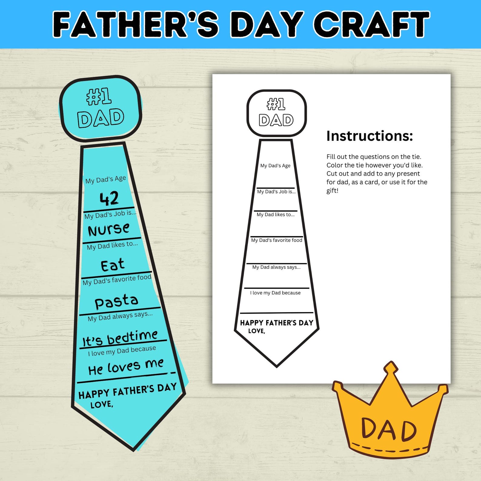 Father's Day Craft for Dad | Father's Day Printable | Father's Day Gift ...