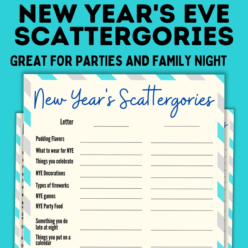 New Year's Eve Games New Year's Eve Scattergories Kids Games New Year's ...