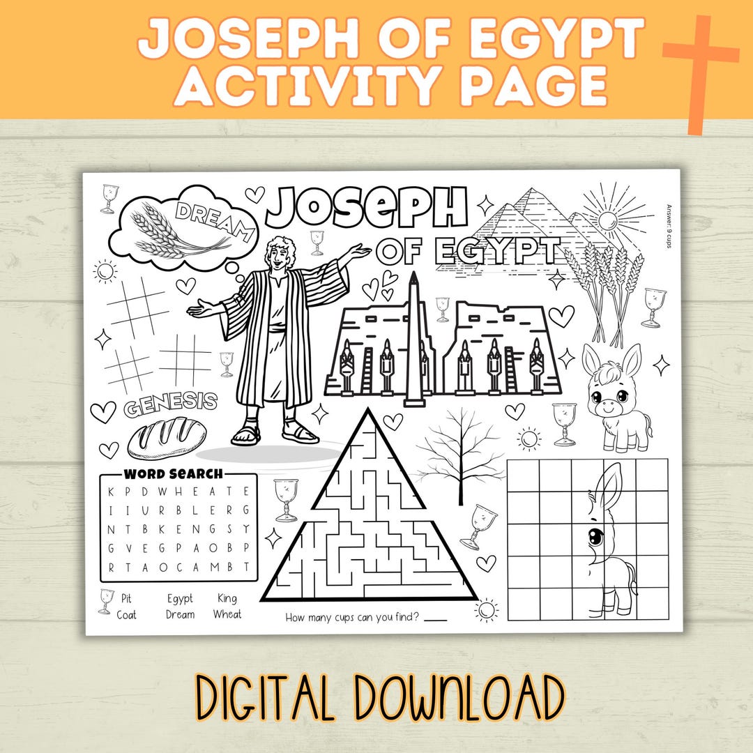 Joseph of Egypt Bible Character Lesson Activity Page for Kids, Sunday ...