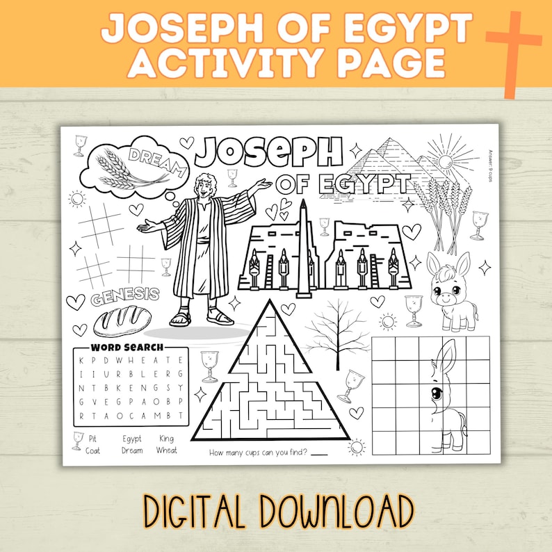 Joseph of Egypt Bible Character Lesson Activity Page for Kids, Sunday ...