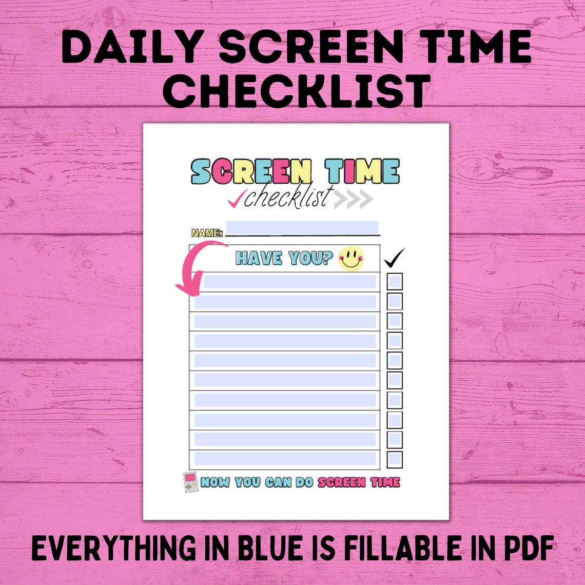 Daily Screen Time Checklist | Checklist for Kids | Screen Time Reward ...