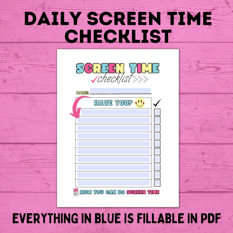 Daily Screen Time Checklist | Checklist for Kids | Screen Time Reward ...