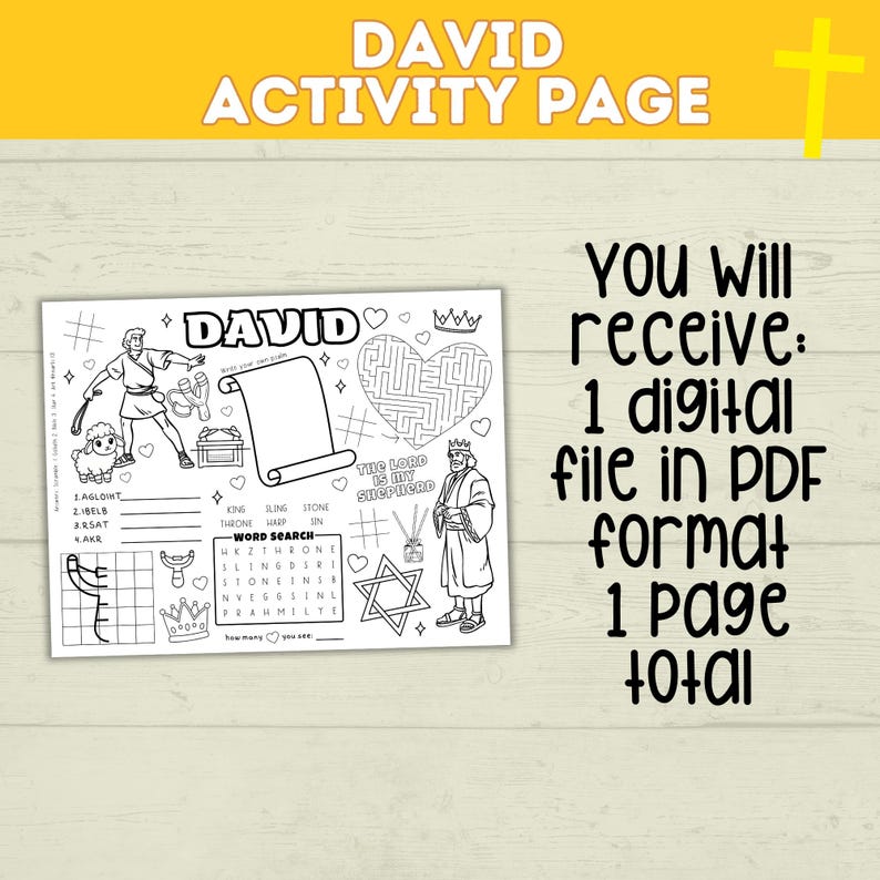 King David Bible Activity Sheet: Sunday School Lesson (digital Download ...