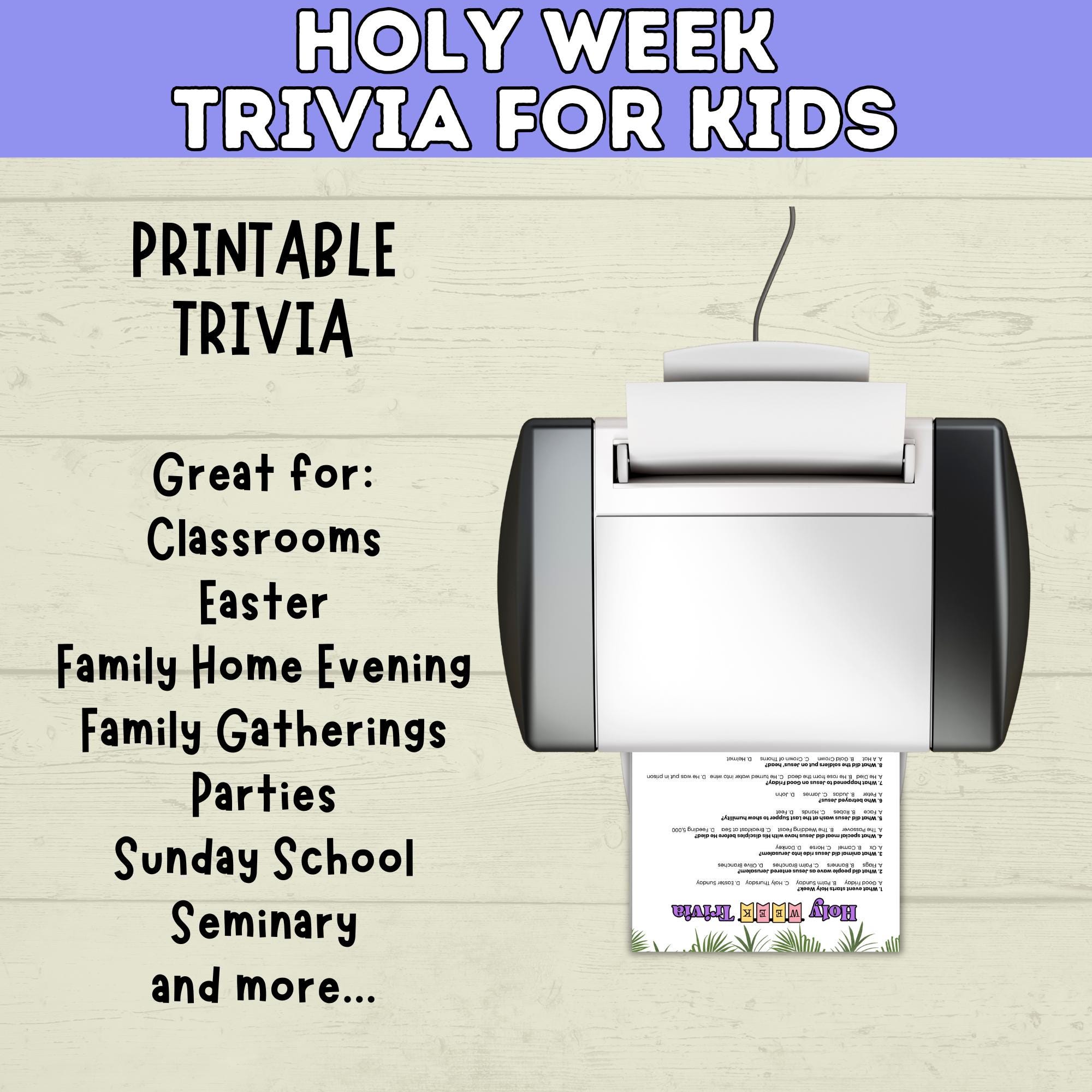 Holy Week Trivia Game for Kids: LDS Easter Activity (digital Download ...