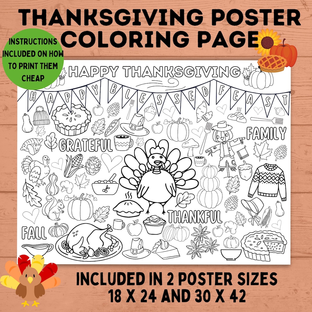 Thanksgiving Coloring Poster for Kids | Poster for Kids | Thanksgiving ...