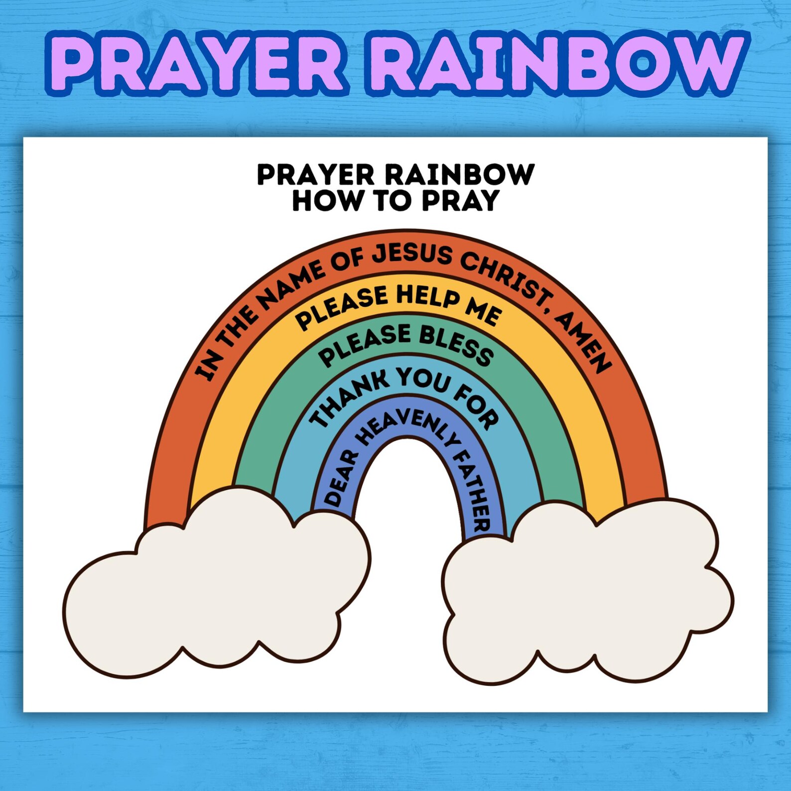 Kids Rainbow Prayer Craft Template, Bible Coloring Page, Activity Sheet ...