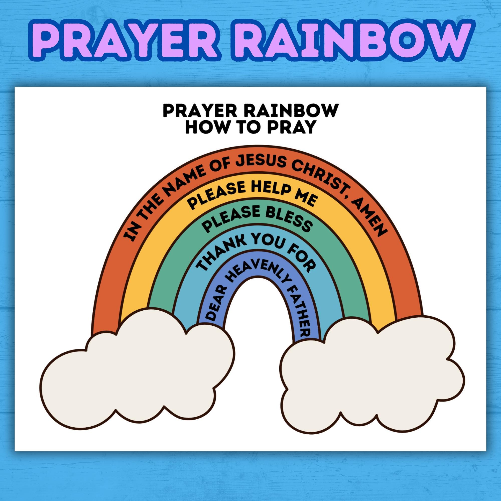 Kids Rainbow Prayer Craft Template, Bible Coloring Page, Activity Sheet ...