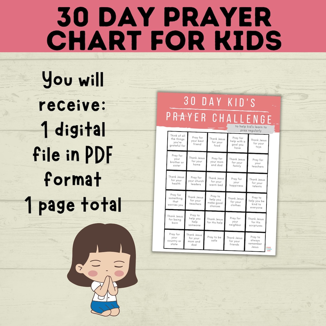Kids Prayer Challenge List Card, Pray Schedule and Board, Family Sunday ...