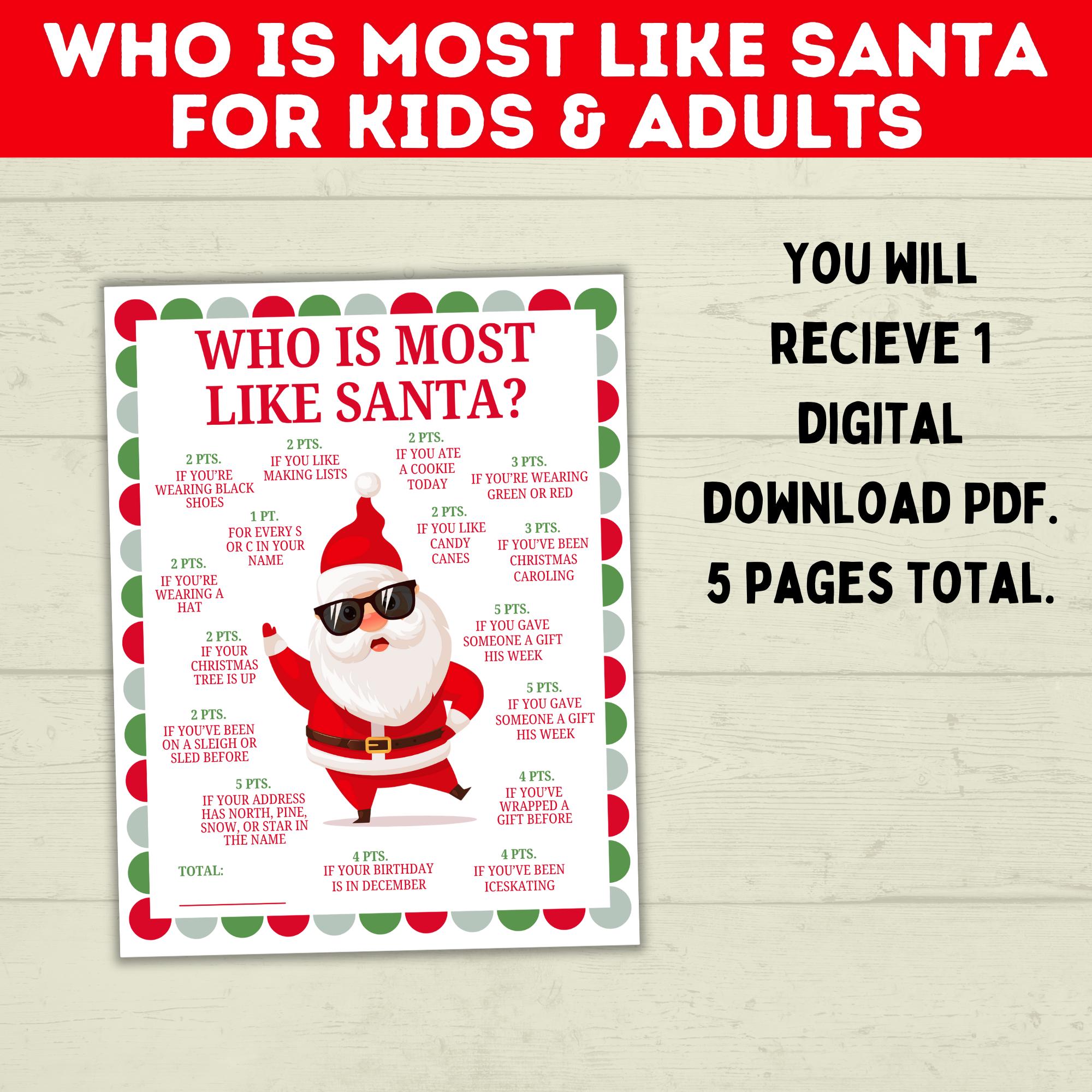 Who is Most Like Santa Claus Christmas Printable Game Kids and Adults ...