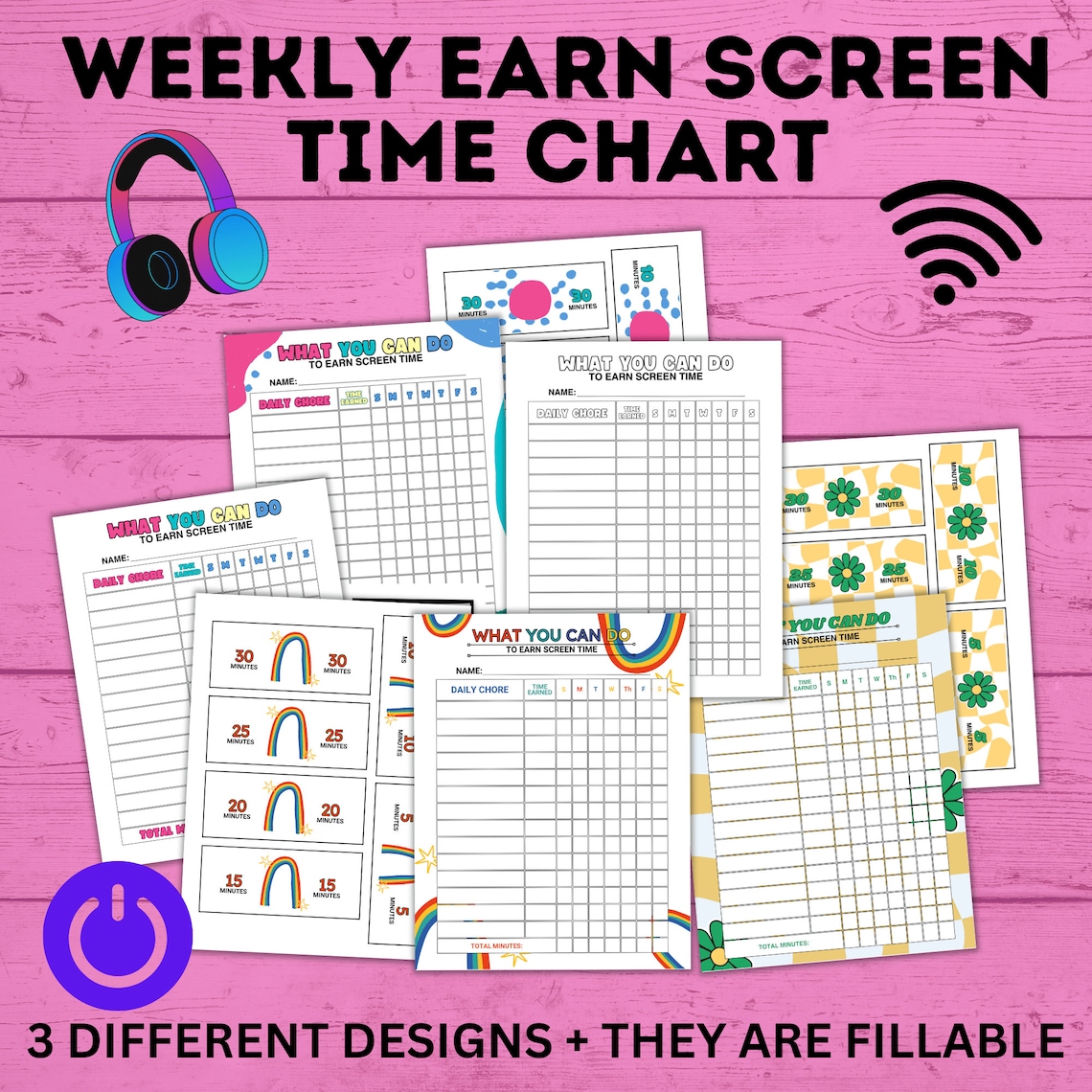 Screen Time Reward Chart Bundle | Kids Chore Chart | Kids Checklist ...
