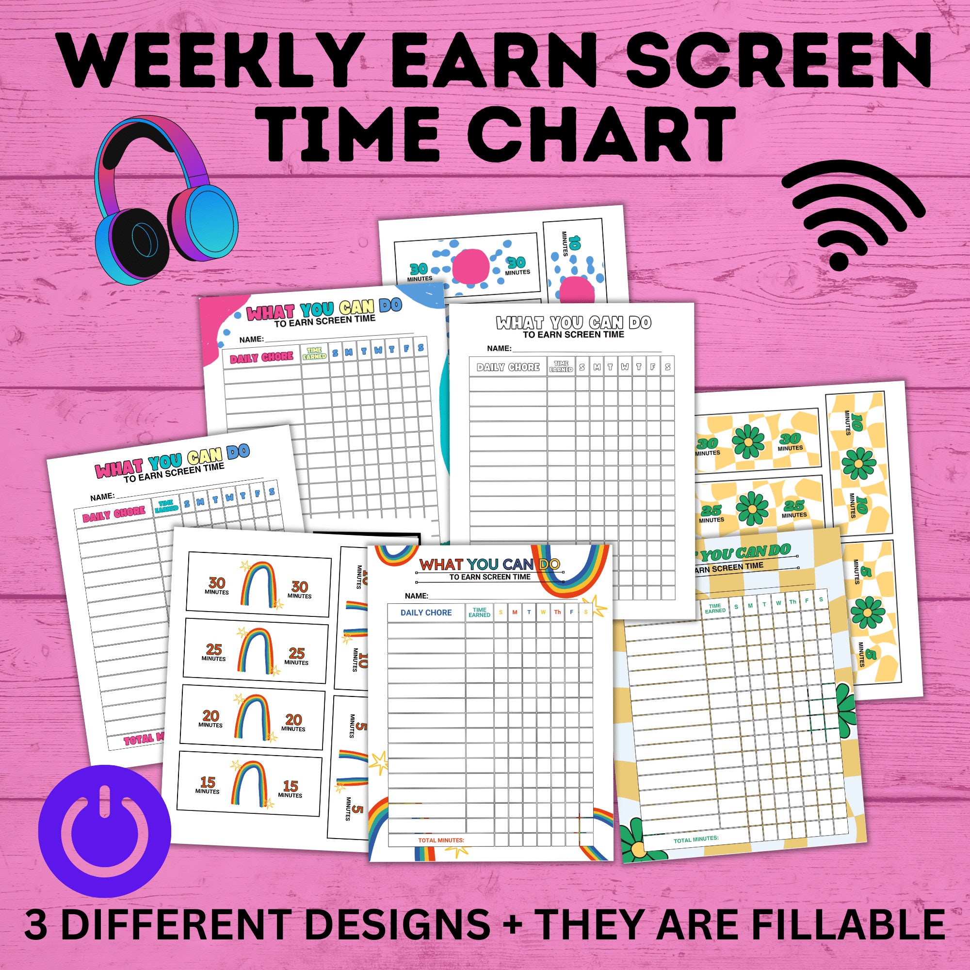 Screen Time Reward Chart Bundle | Kids Chore Chart | Kids Checklist ...