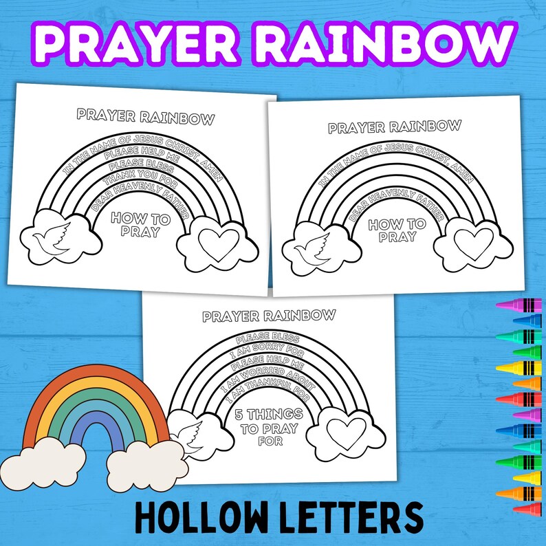 Kids Rainbow Prayer Craft Template, Bible Coloring Page, Activity Sheet ...