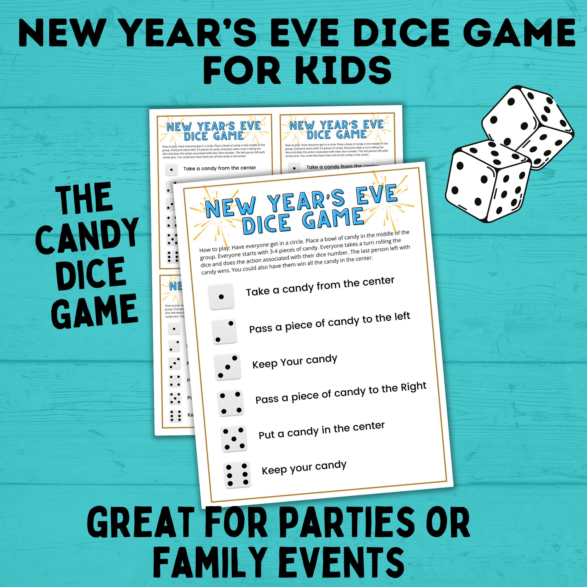 New Year's Eve Game for Kids and Family | New Year's Eve Dice Game ...