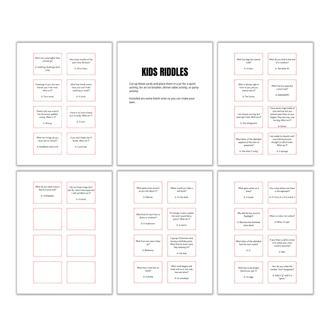 Kid's Riddle Cards Kid's Riddle Questions Riddles - Etsy