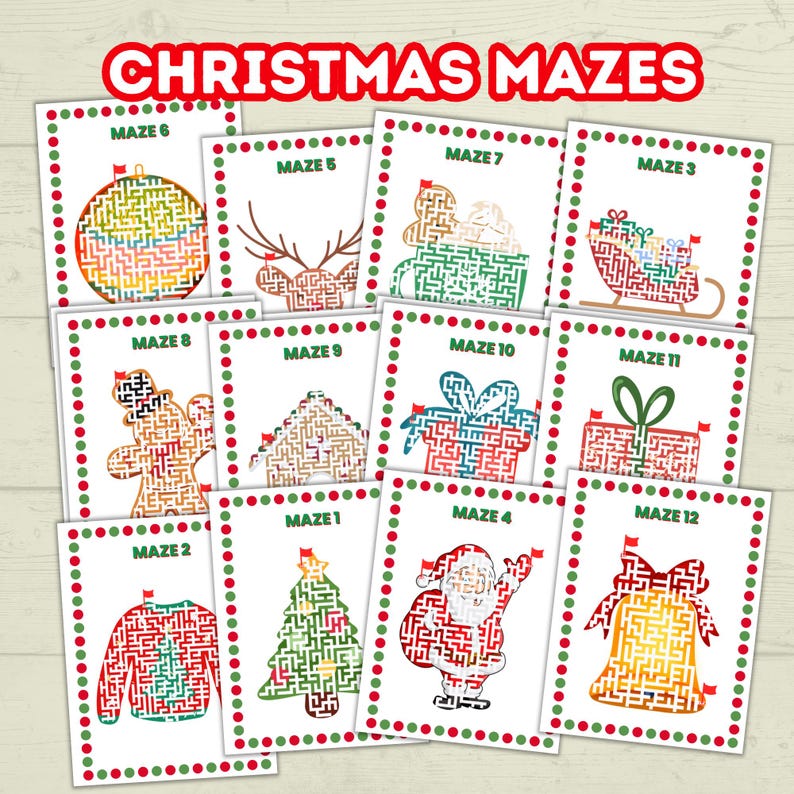 Printable Christmas Mazes for Kids and Classroom, Party Game, Holiday ...
