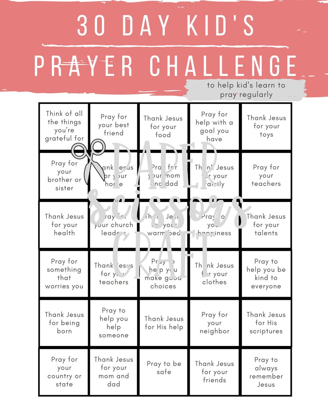 Prayer Chart for Kids Kid Prayer Challenge for 30 Days Monthly Prayer ...