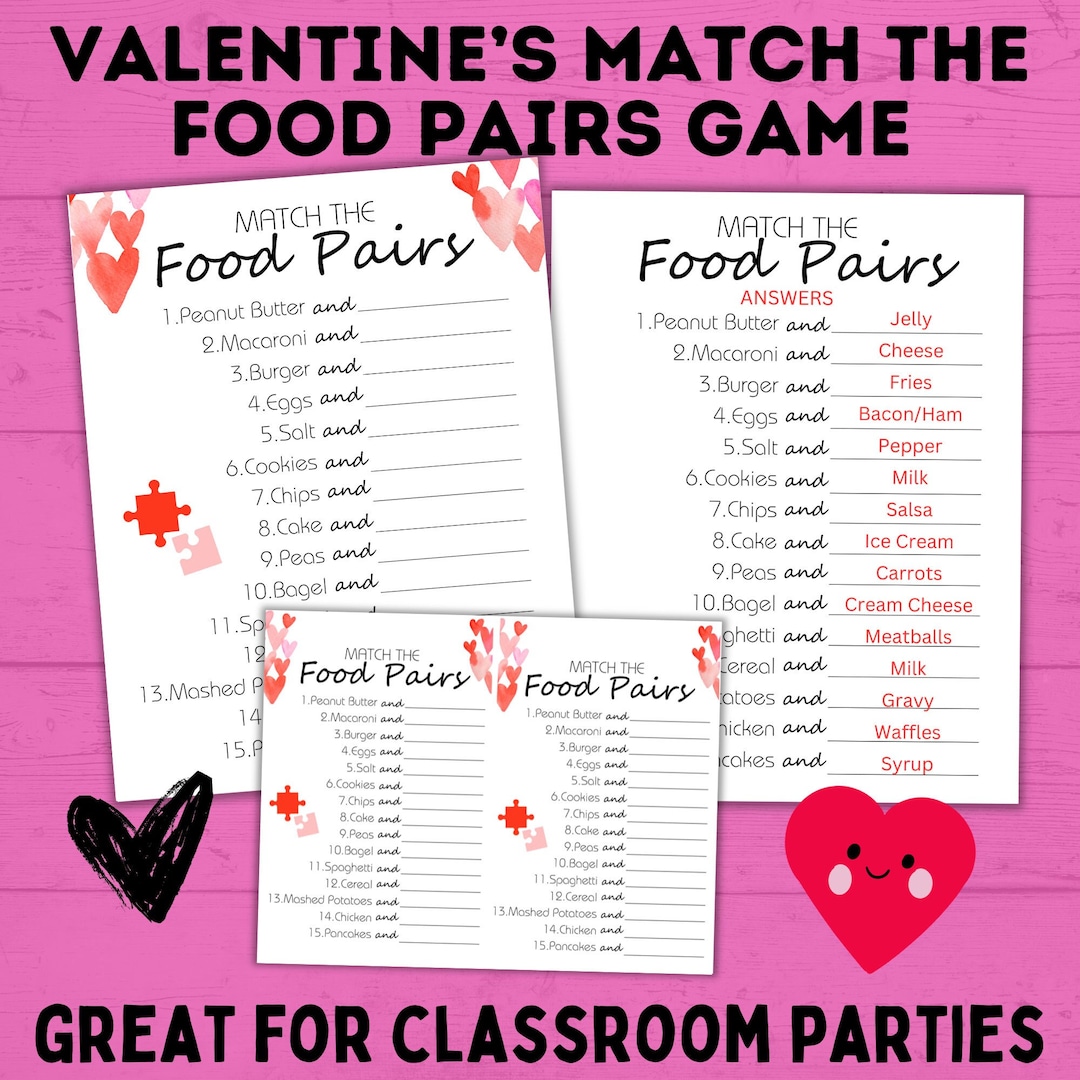 Valentine's Day Games | Valentine's Day Match Game | Food Pairs Game ...