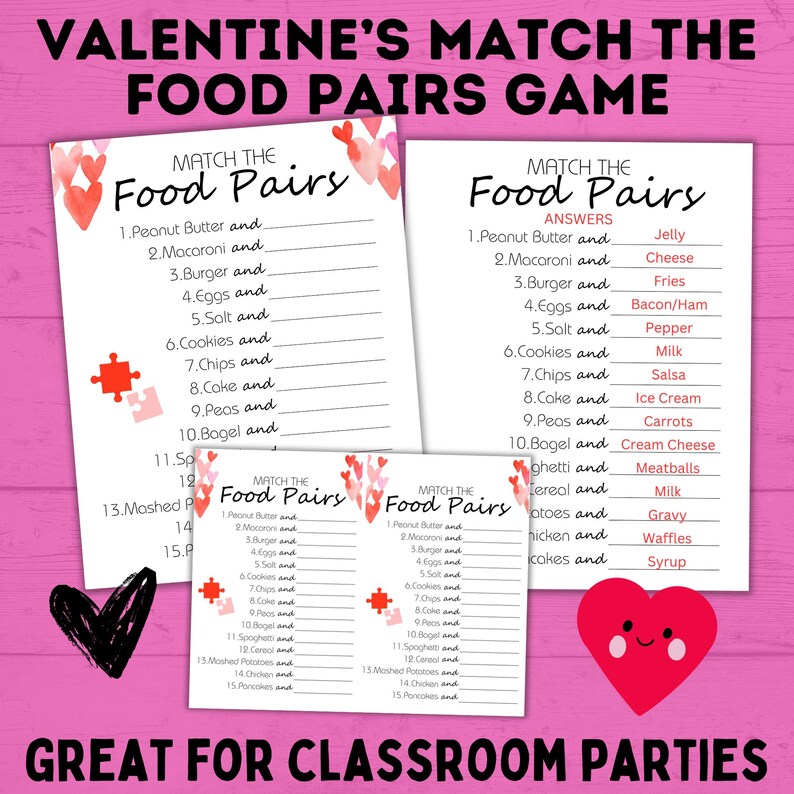 Valentine's Day Games | Valentine's Day Match Game | Food Pairs Game ...
