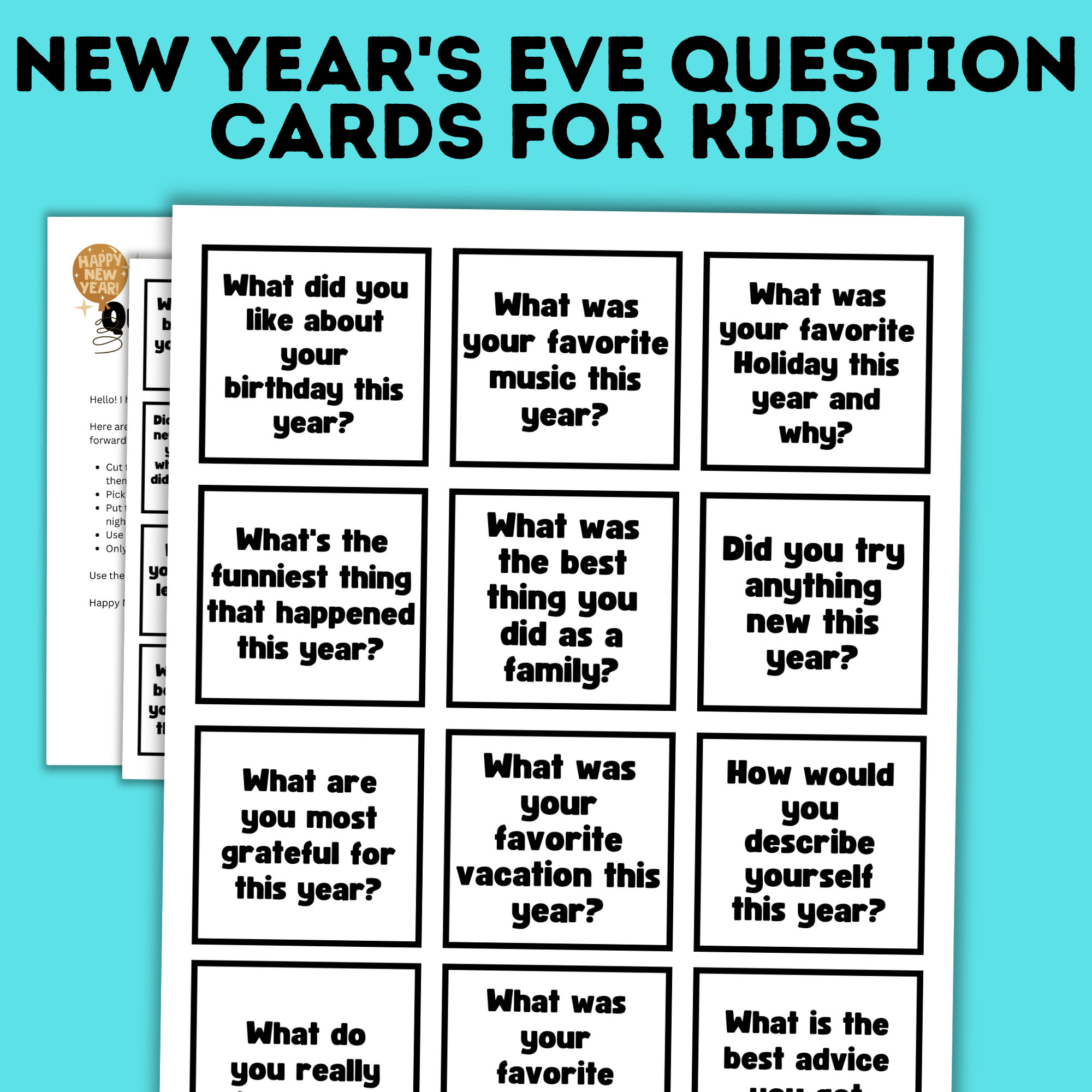 New Year's Eve Question Cards for Kids | Looking Back on the Year ...