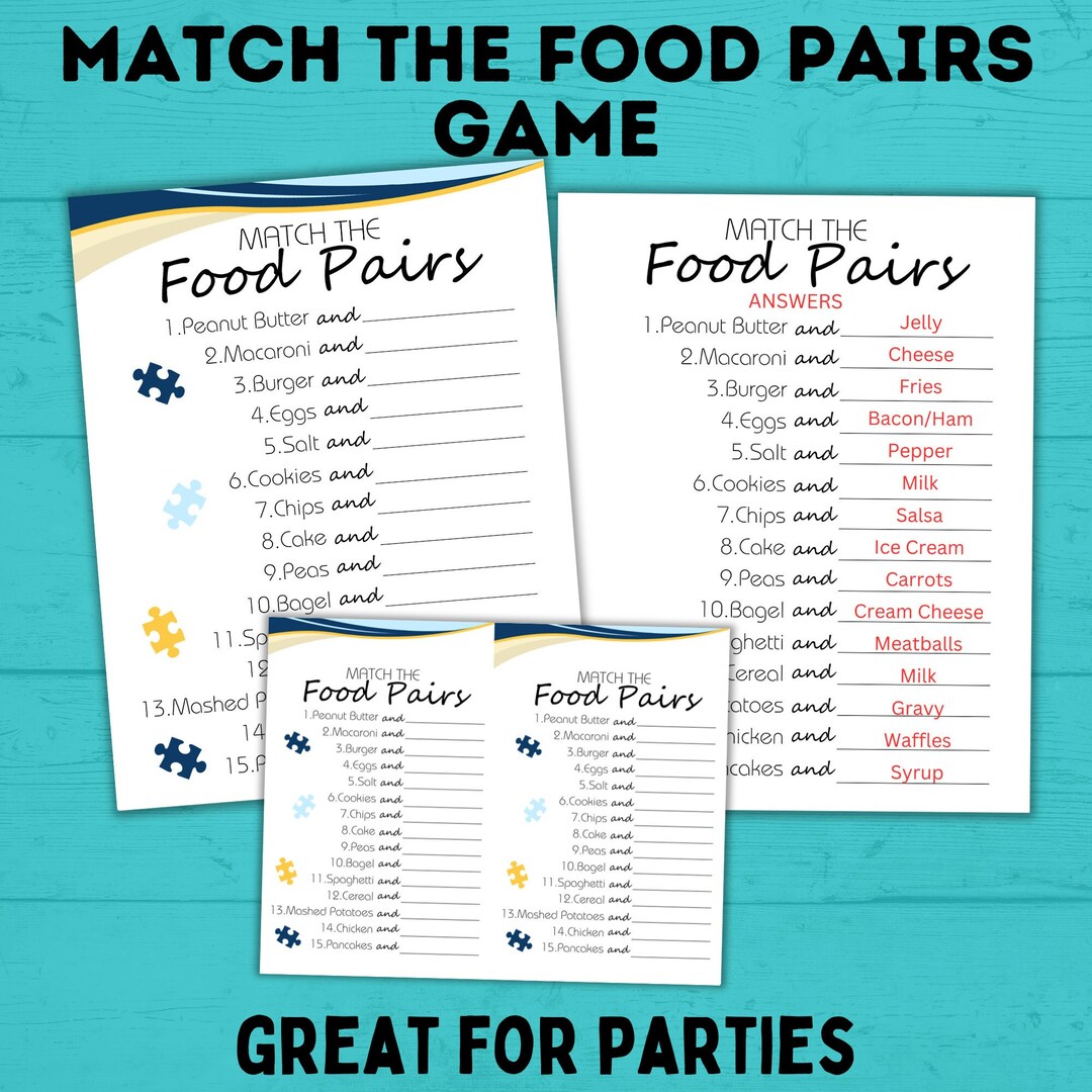 Printable Party Food Pairs Game for Kids, Digital Download, PDF ...