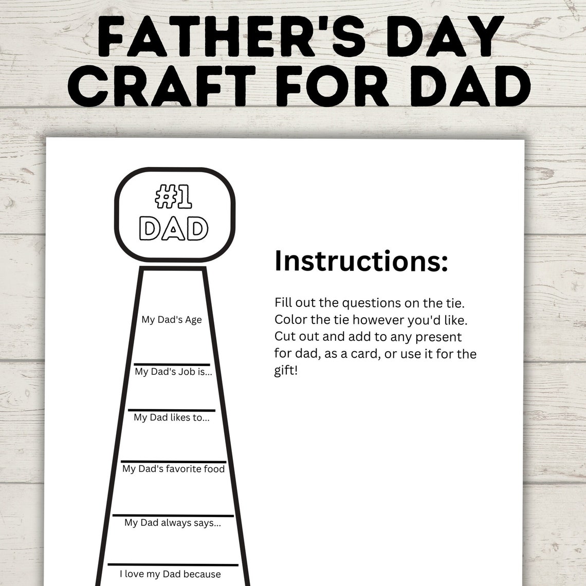 Father's Day Craft for Dad | Father's Day Printable | Father's Day Gift ...