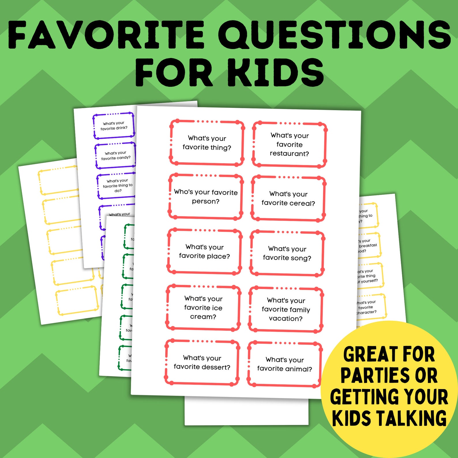 What's Your Favorite Questions for Kids Cards | Question Cards for Kids ...