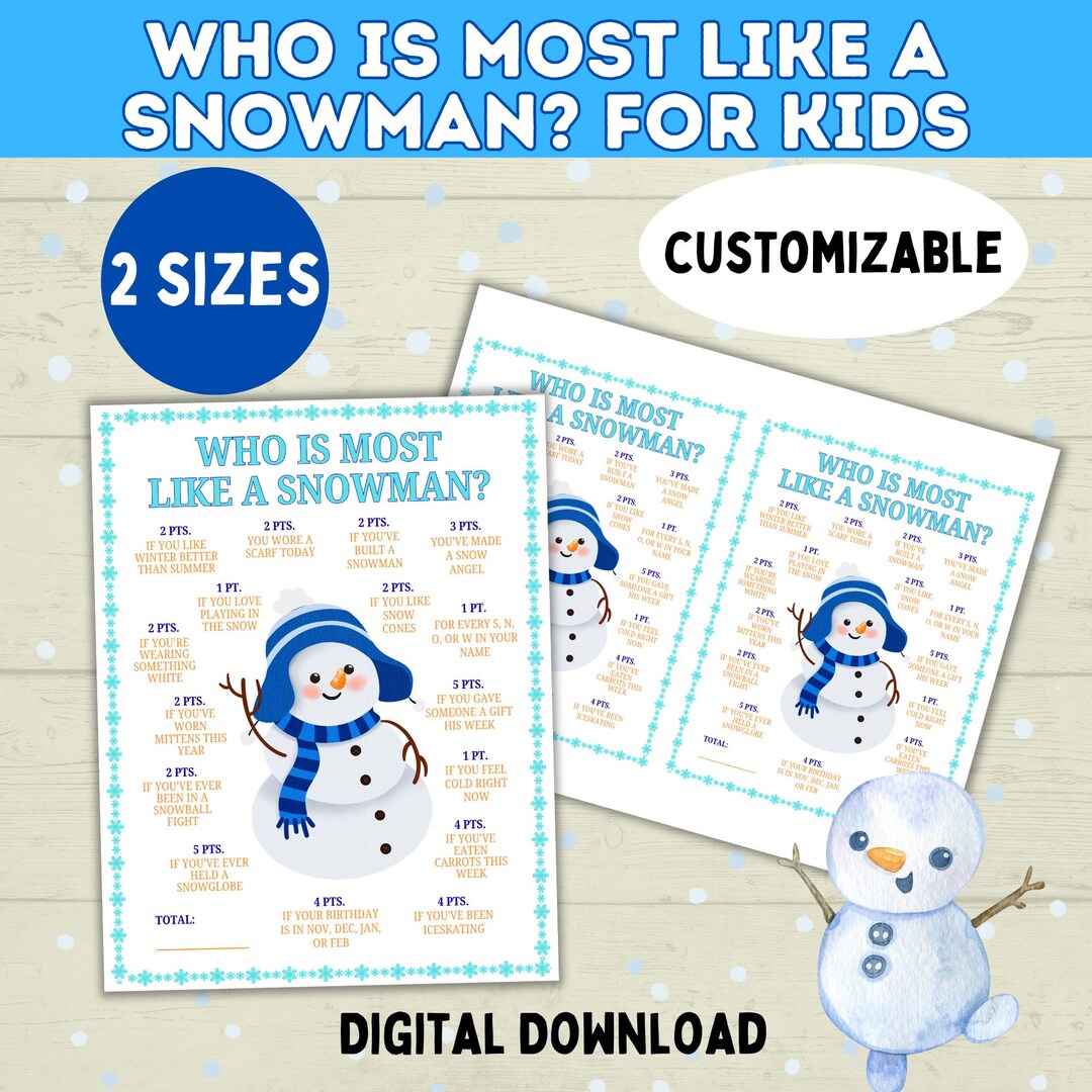 Fun Printable Party Game for Kids, Who is Most Like a Snowman ...