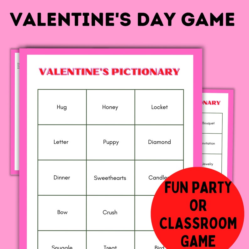 Valentine's Day Pictionary Game for Kids, Charades Printable, Classroom ...