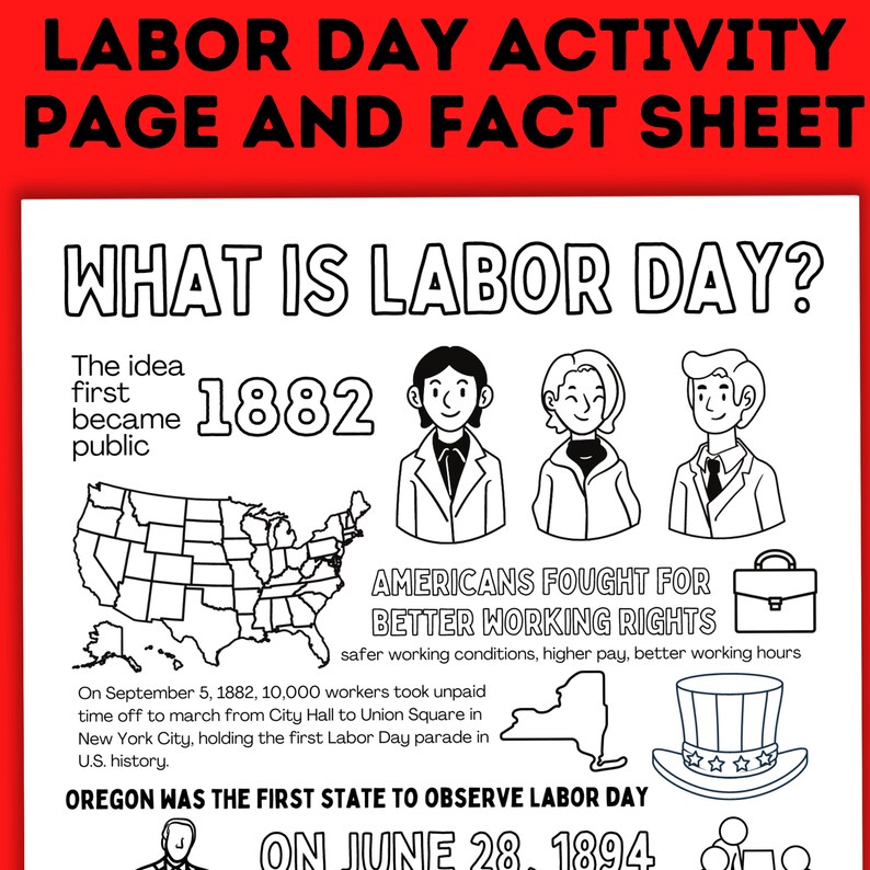 Labor Day Activity Page & Fact Sheet: Kids Learning (PDF Download) - Etsy
