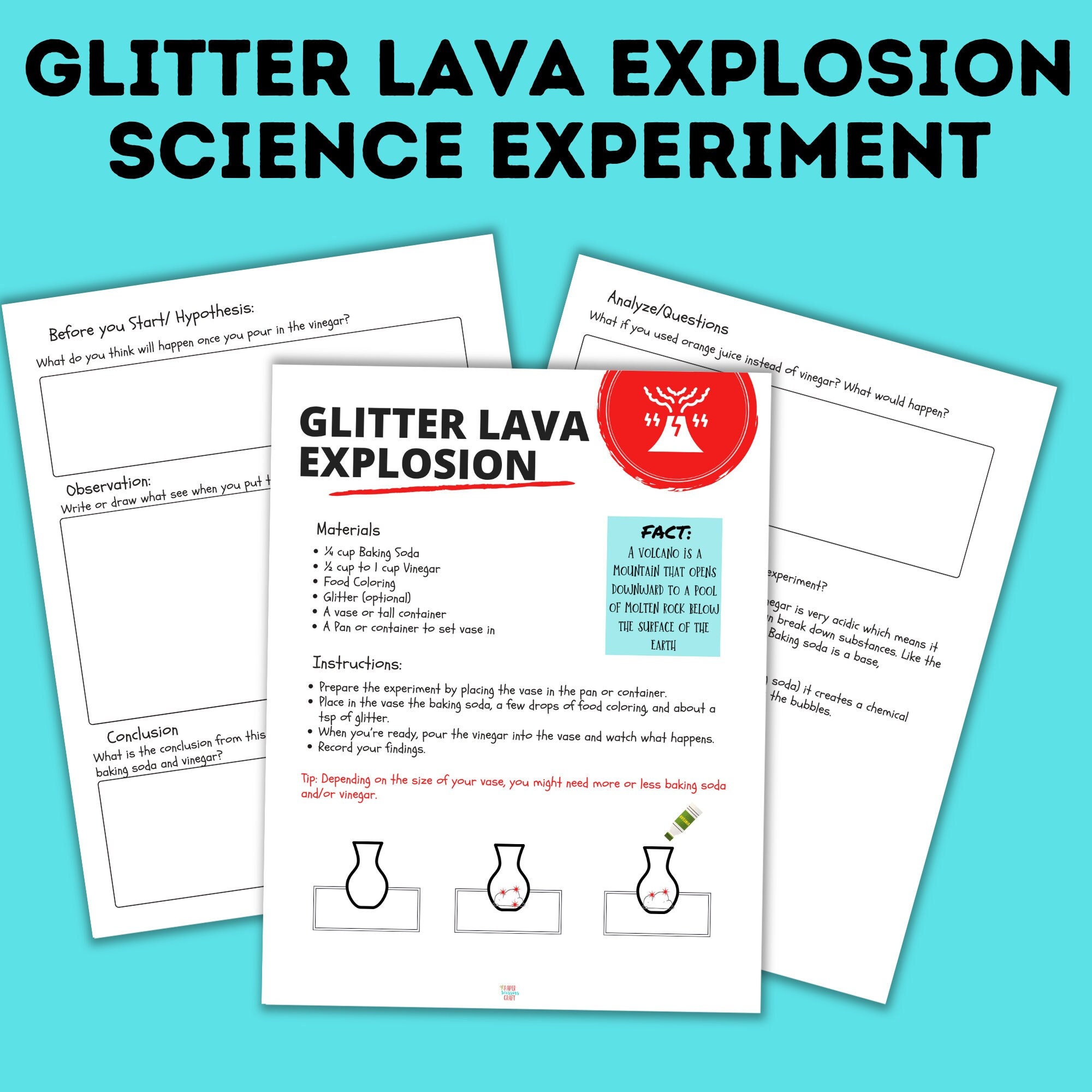 Science for Kids | Science Worksheet for Glitter Lava Explosion | Kids ...
