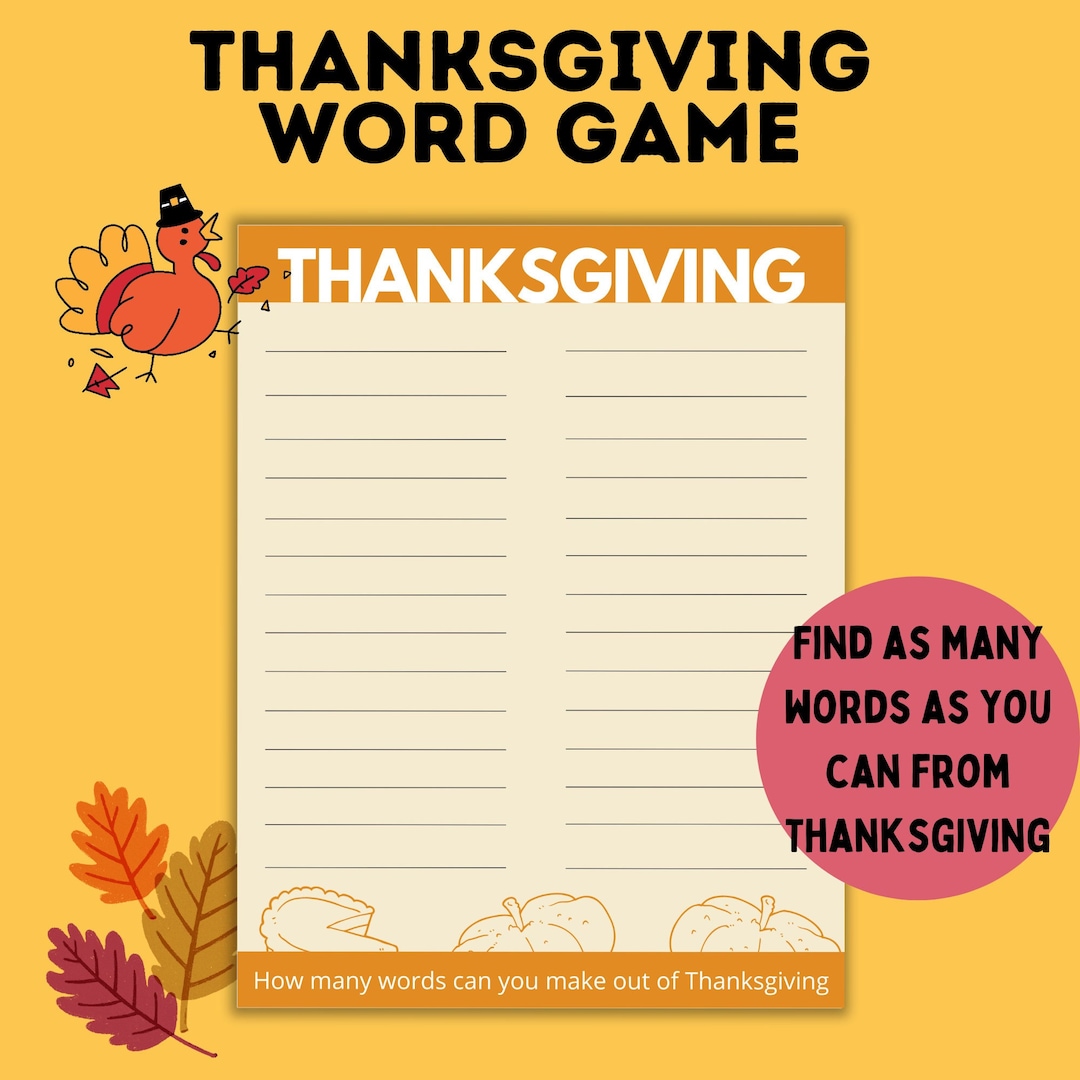 Thanksgiving Word Game for Kids | Thanksgiving Game | Word Game | Kids ...