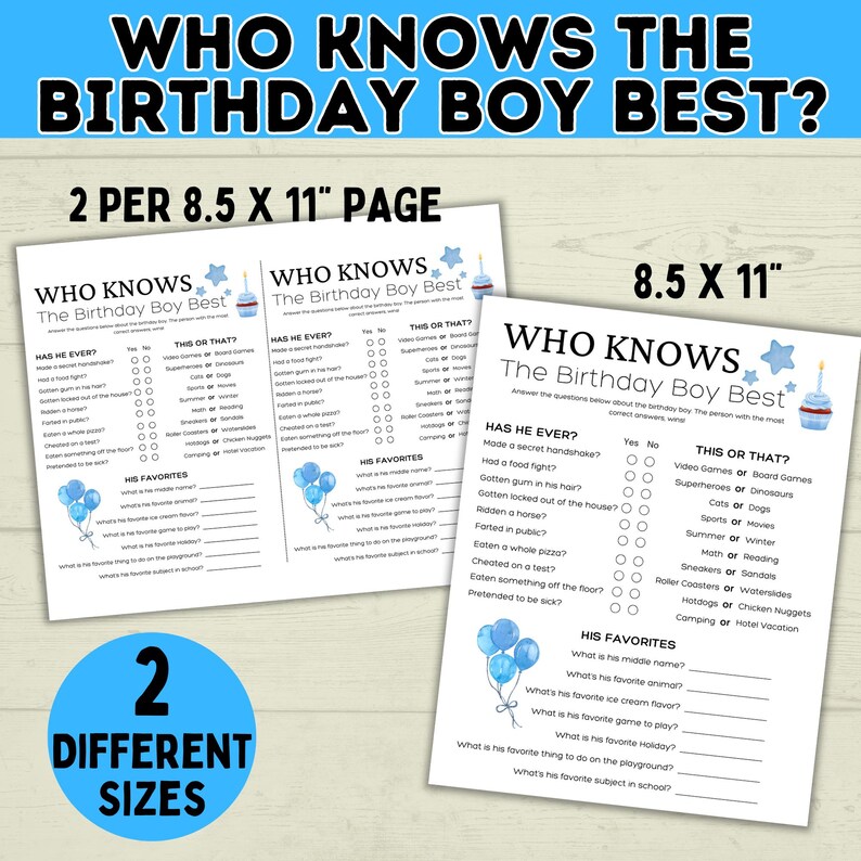 Birthday Boy Trivia Game: Customizable Party Activity (digital Download ...