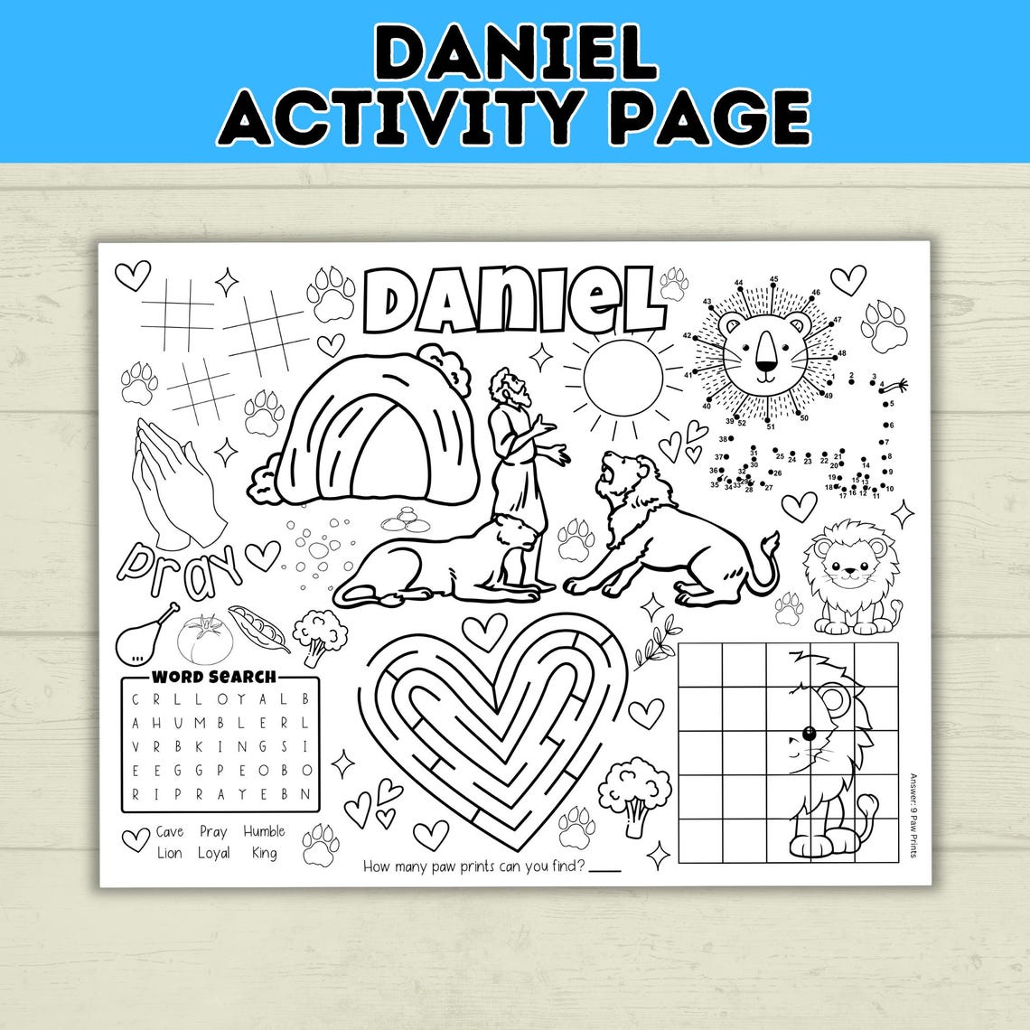 Daniel in the Lion's Den, Bible Lesson, Character Activity Page, Sunday ...