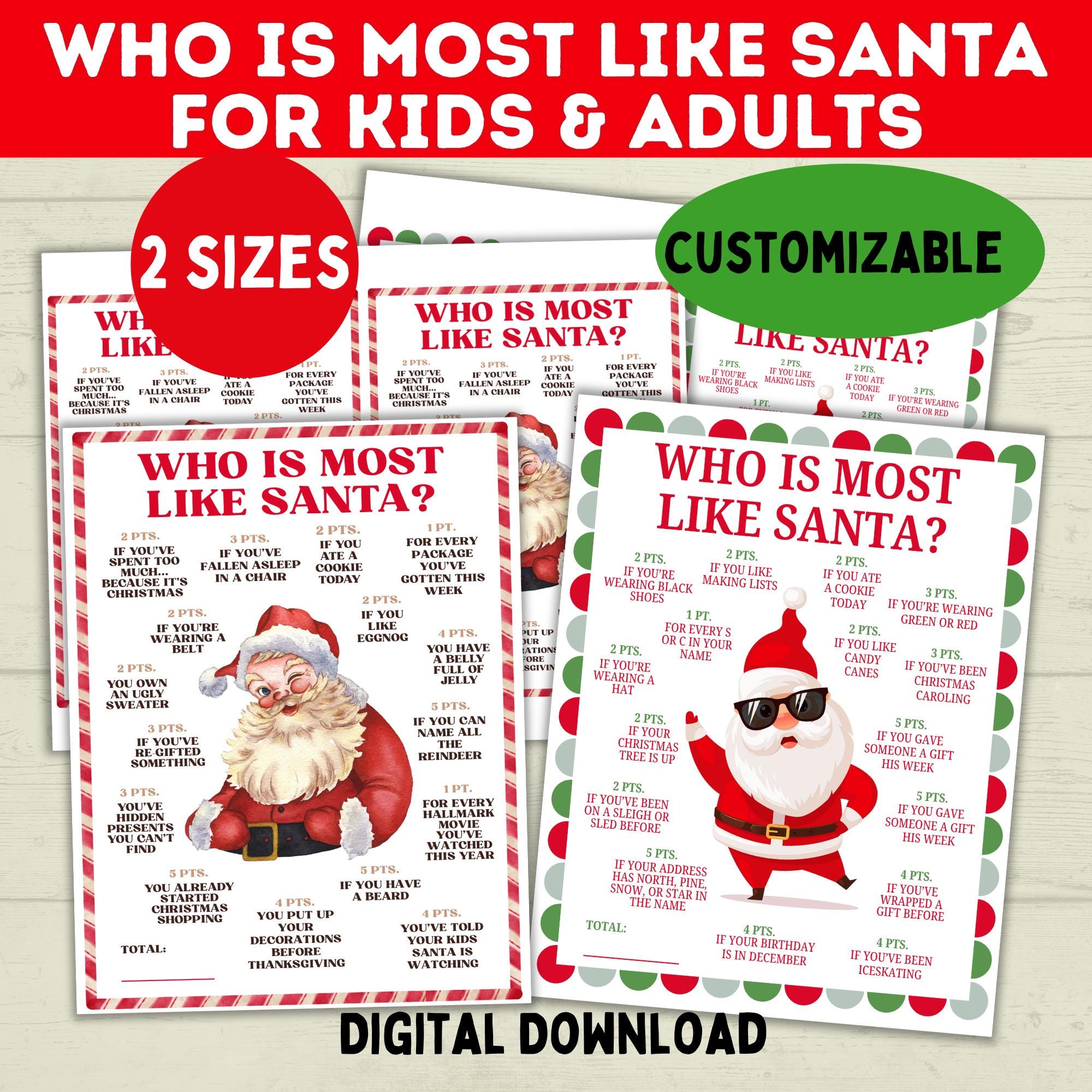 Who is Most Like Santa Claus Christmas Printable Game Kids and Adults ...