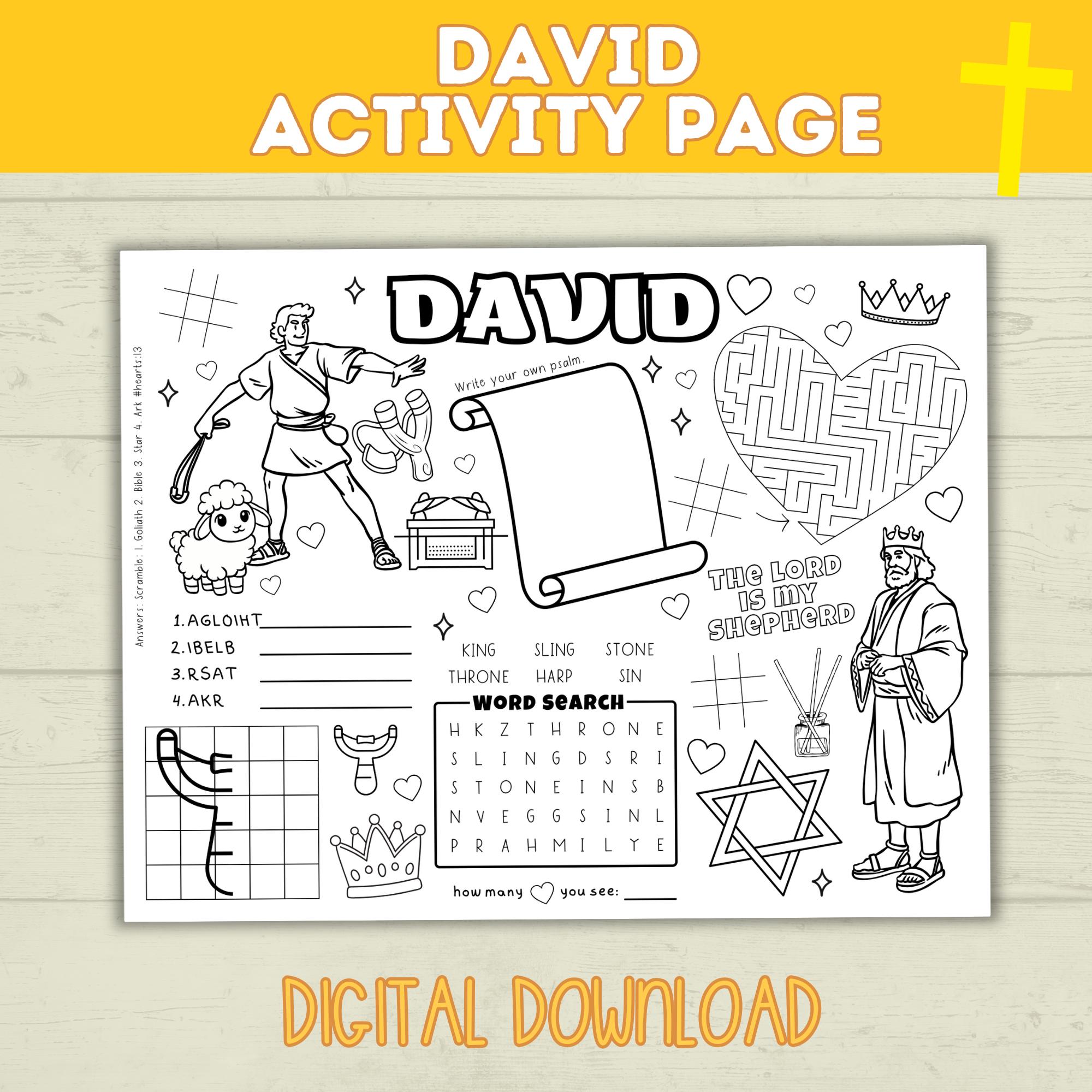 King David Bible Activity Sheet: Sunday School Lesson (digital Download ...