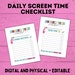 Daily Screen Time Checklist | Checklist for Kids | Screen Time Reward ...