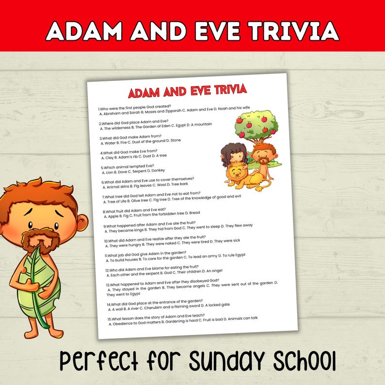 Adam and Eve Trivia Printable for Kids, Garden of Eden, Bible ...