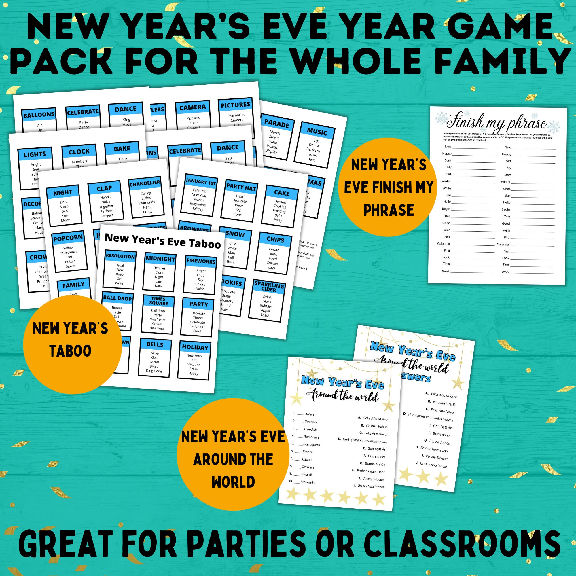 New Year's Eve Game Pack for the Whole Family | New Year's Games | Kids ...